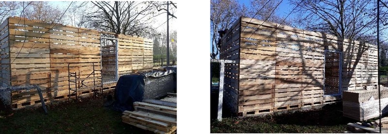 Chantier kit palettes - photos du montage d'une habitation de 42m2